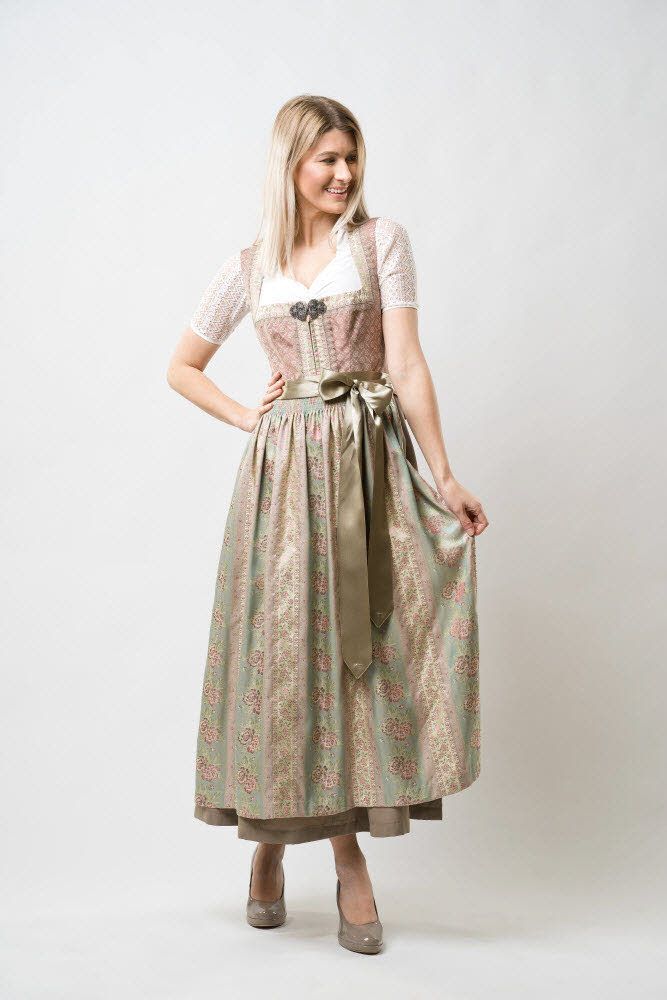 Dirndl lang Arabella in Rost-Grünblau von Nübler